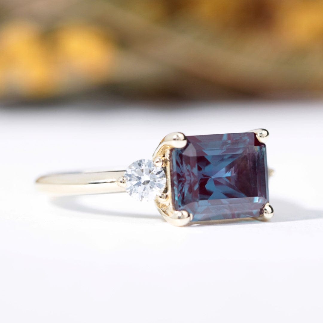 Alexandrite East West lab diamond engagement ring