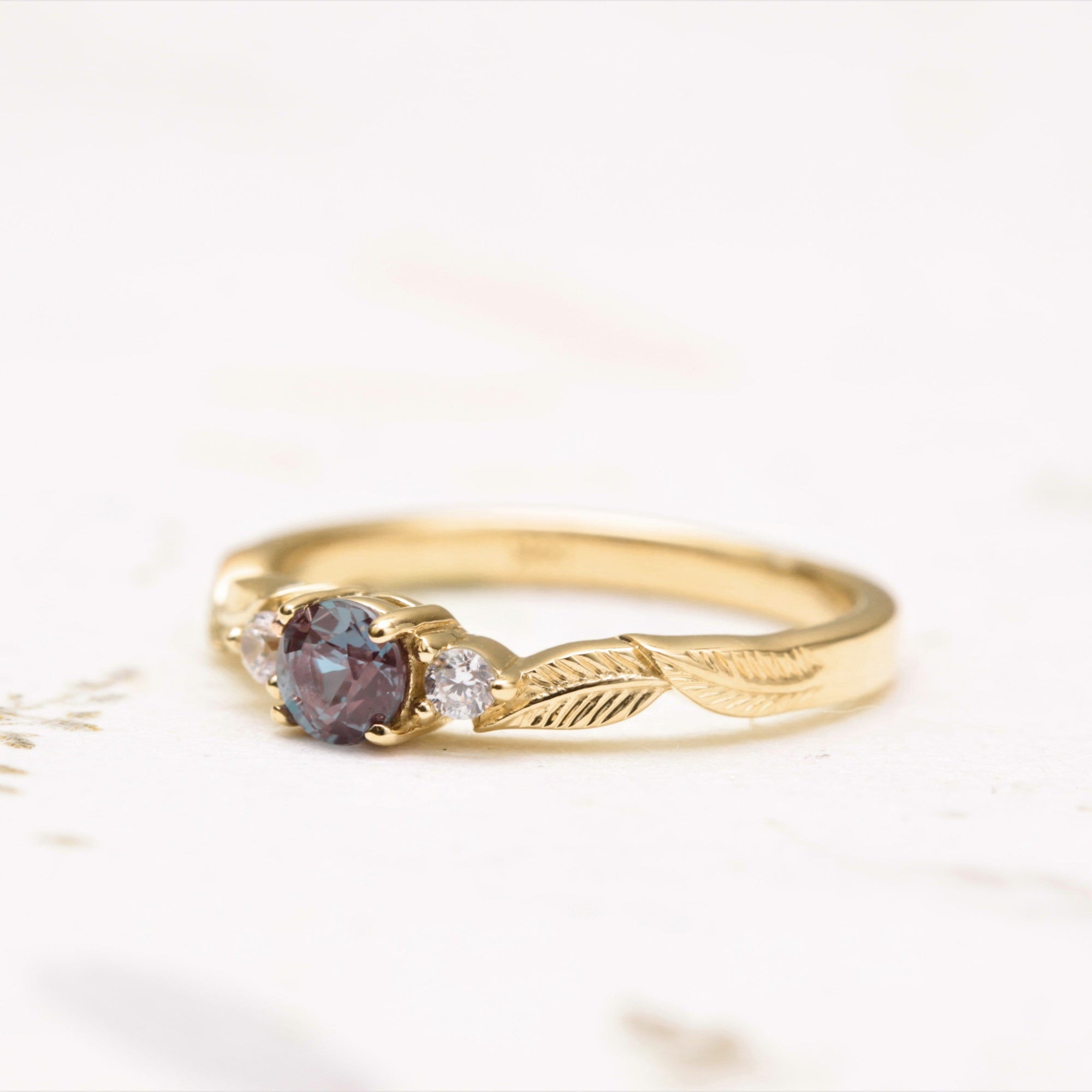 Alexandrite Leaf Engagement Ring