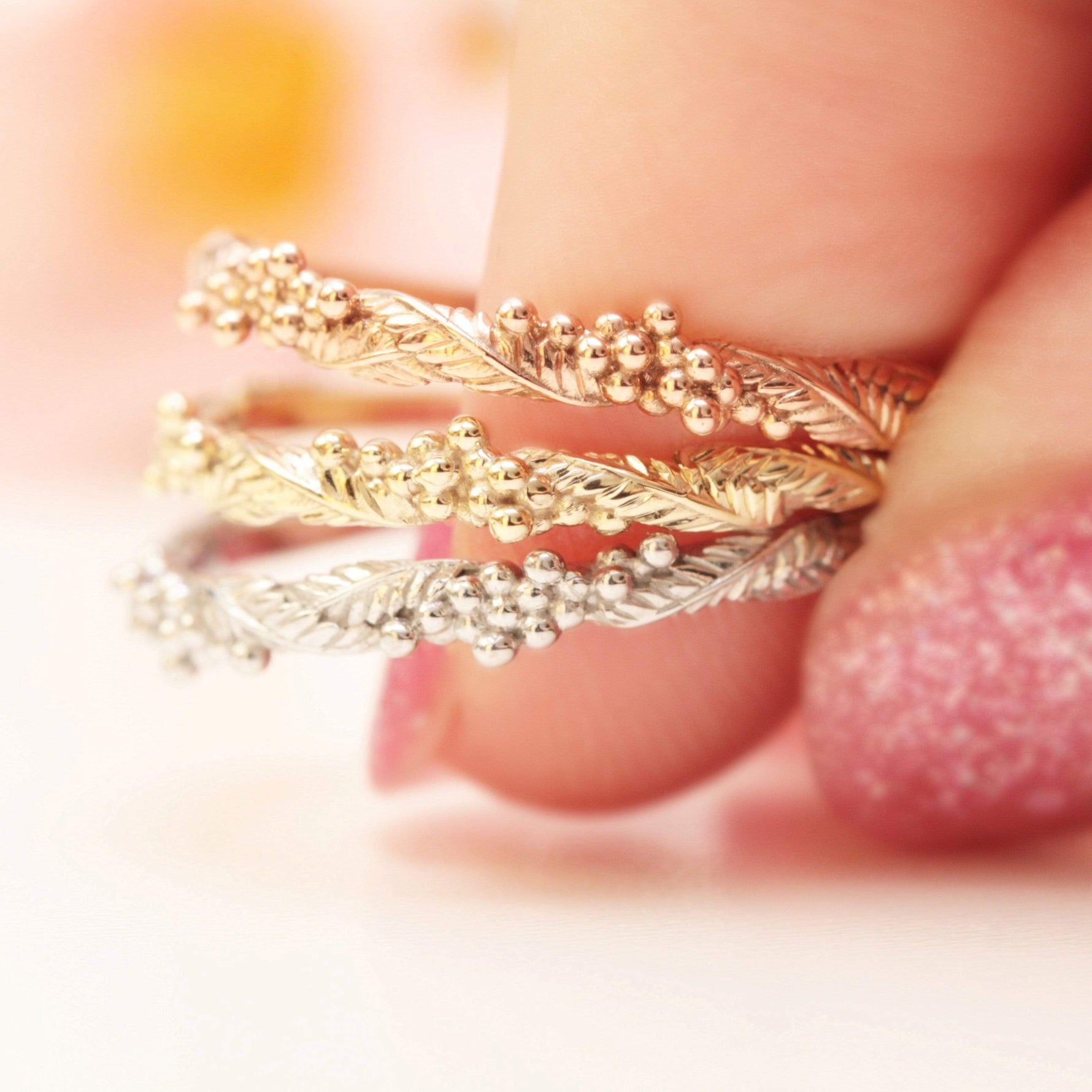 Wattle Wedding Band Leaves